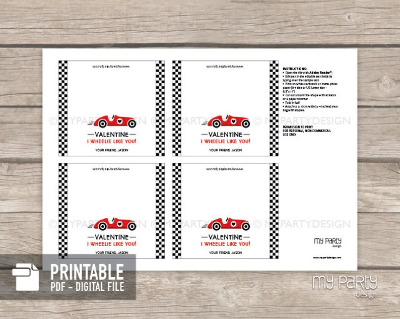 Car Valentines for Kids, Valentine's Day Bag Toppers, Race Car ...