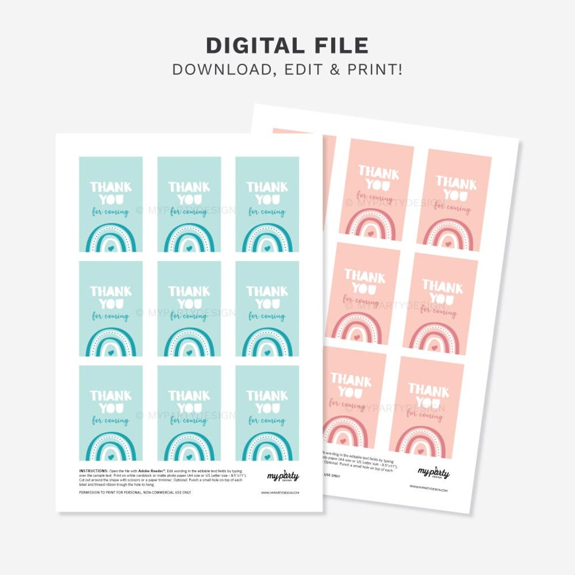 Boho Rainbow Favor Tags Thank You Labels Rainbow Birthday | Etsy