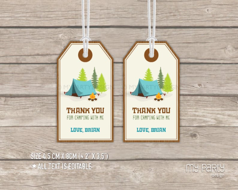 Camping Favor Tags Camp Party Decorations Printable Thank - Etsy