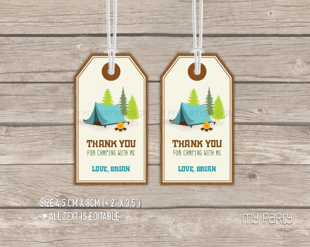 Camping Favor Tags Camp Party Decorations Printable Thank - Etsy