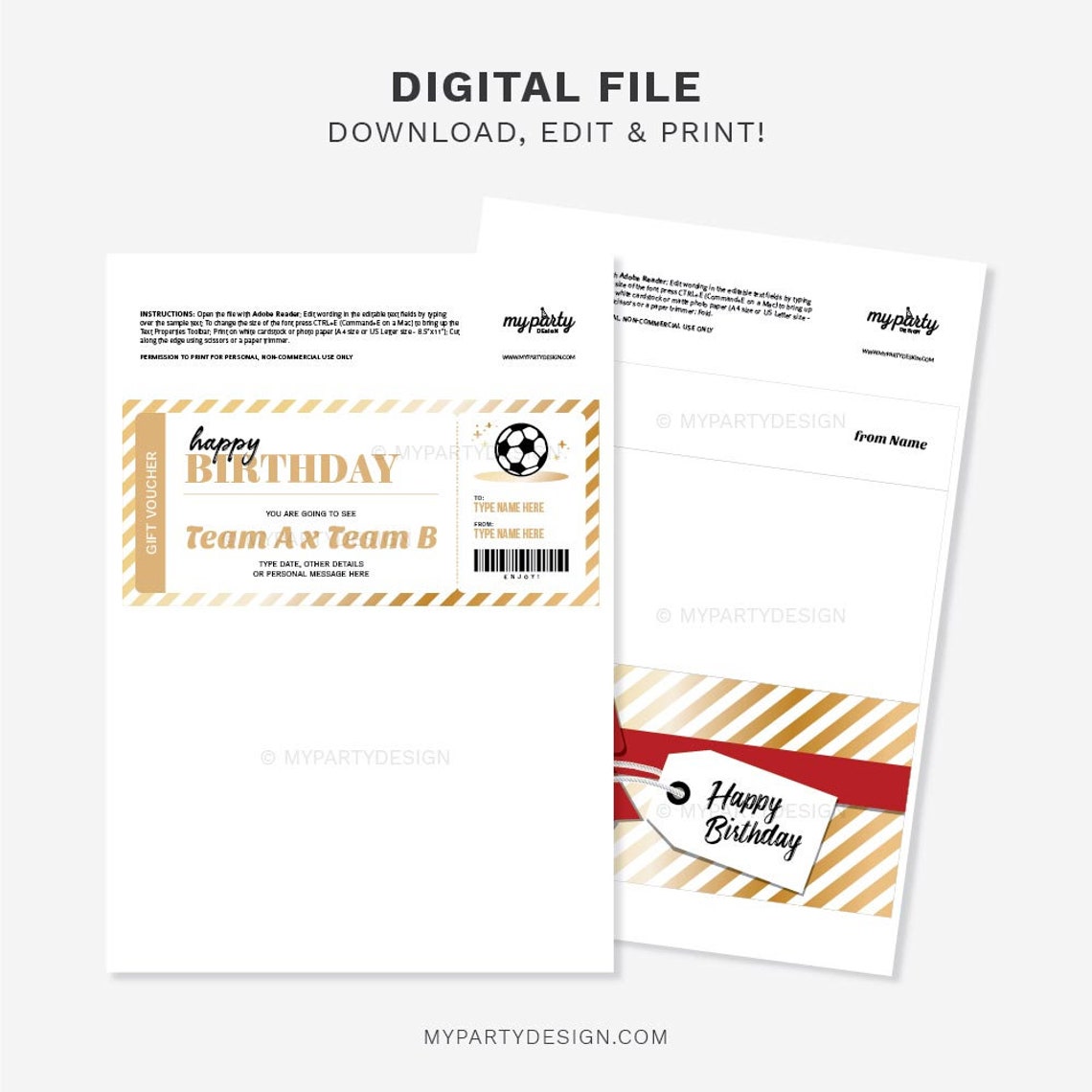 Soccer Gift Voucher Template, Sports Match Ticket Birthday Card ...