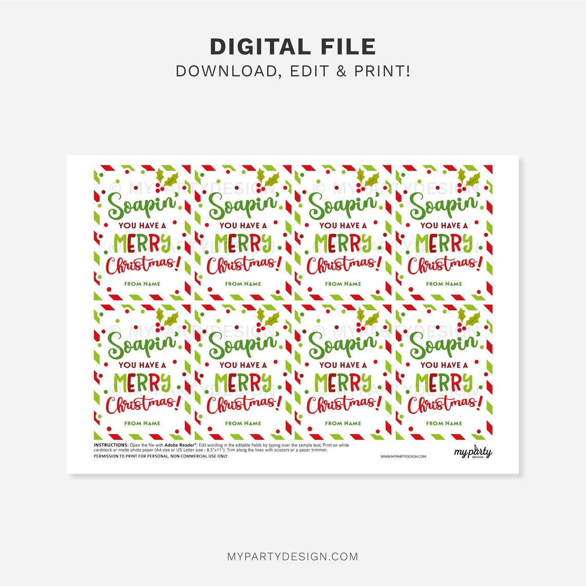 Christmas Soap Gift Tag, Soapin You Have a Merry Christmas Label for ...