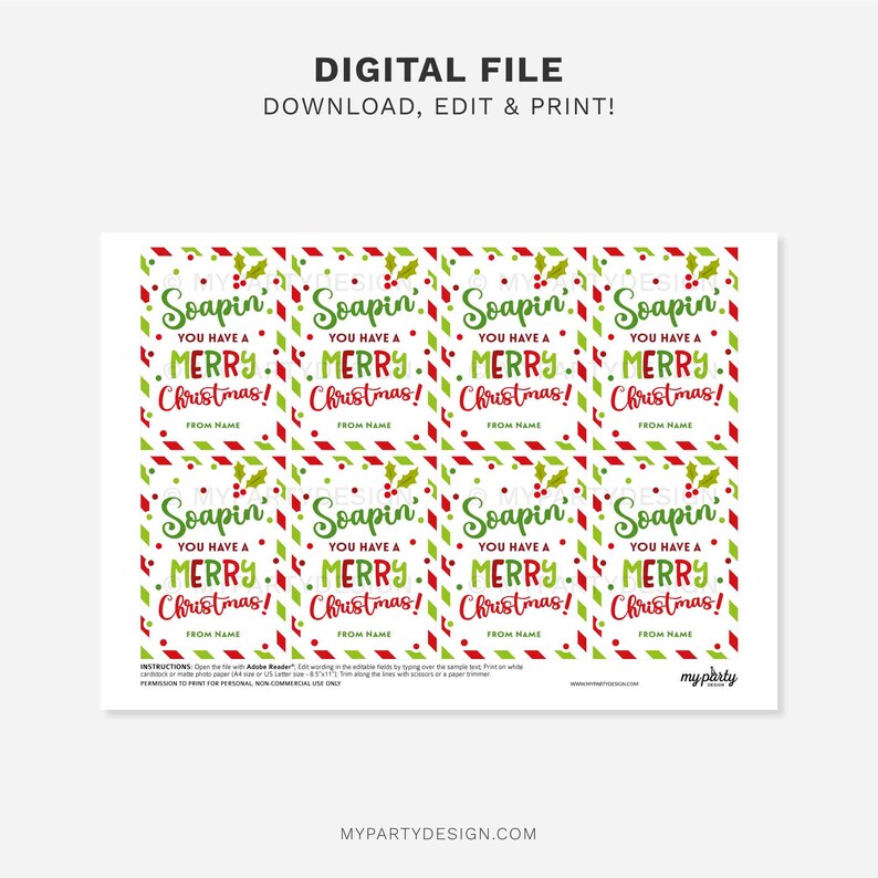 Christmas Soap Gift Tag, Soapin You Have a Merry Christmas Label for ...