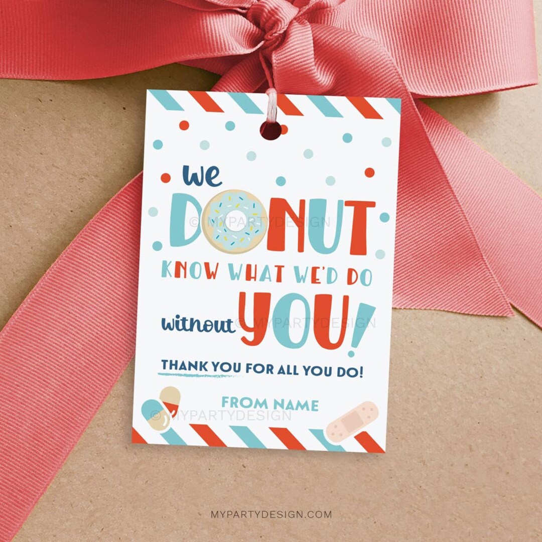 Donut Nurse Appreciation Week Tag, Thank You Label for Registered Nurse ...