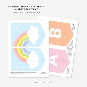 Rainbow Birthday Banner, Pastel Rainbow Party Bunting, Rainbow ...