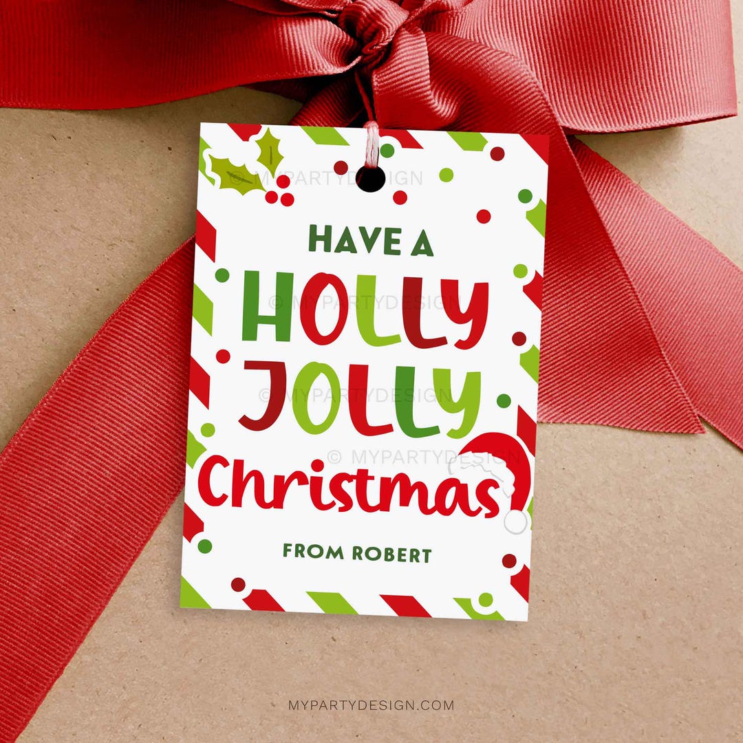 Holly Jolly Christmas Gift Tag, Holiday Appreciation Favor Label for ...