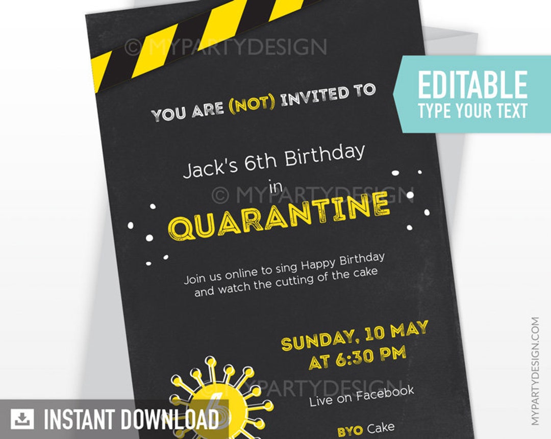 Quarantine Birthday Invitation, Lockdown Party Invite, Virtual Zoom ...