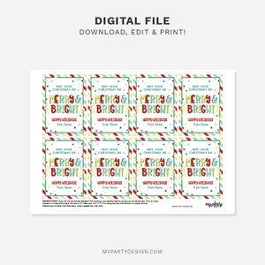 Merry and Bright Christmas Gift Tags, Christmas Labels, Pta Pto Teacher ...