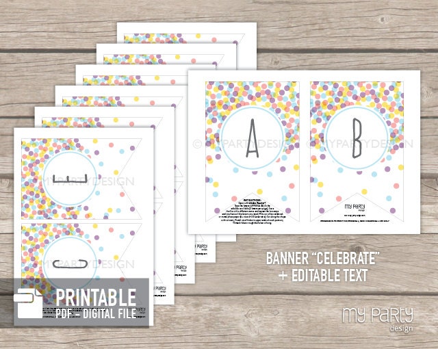 Confetti Banner Birthday Party Bunting Printable Sprinkles - Etsy