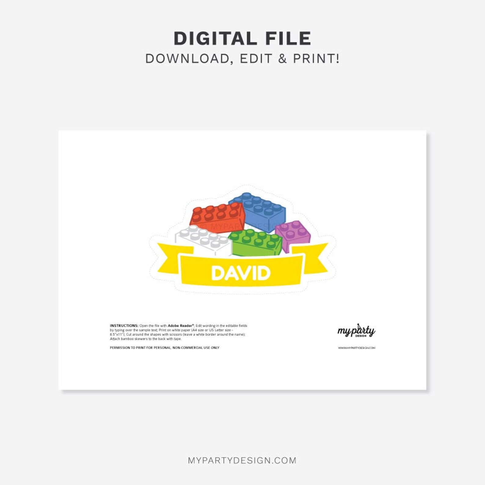 Building Blocks Cake Topper, Building Bricks Party Centerpiece, Unisex ...