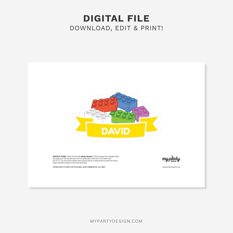 Building Blocks Cake Topper, Building Bricks Party Centerpiece, Unisex ...