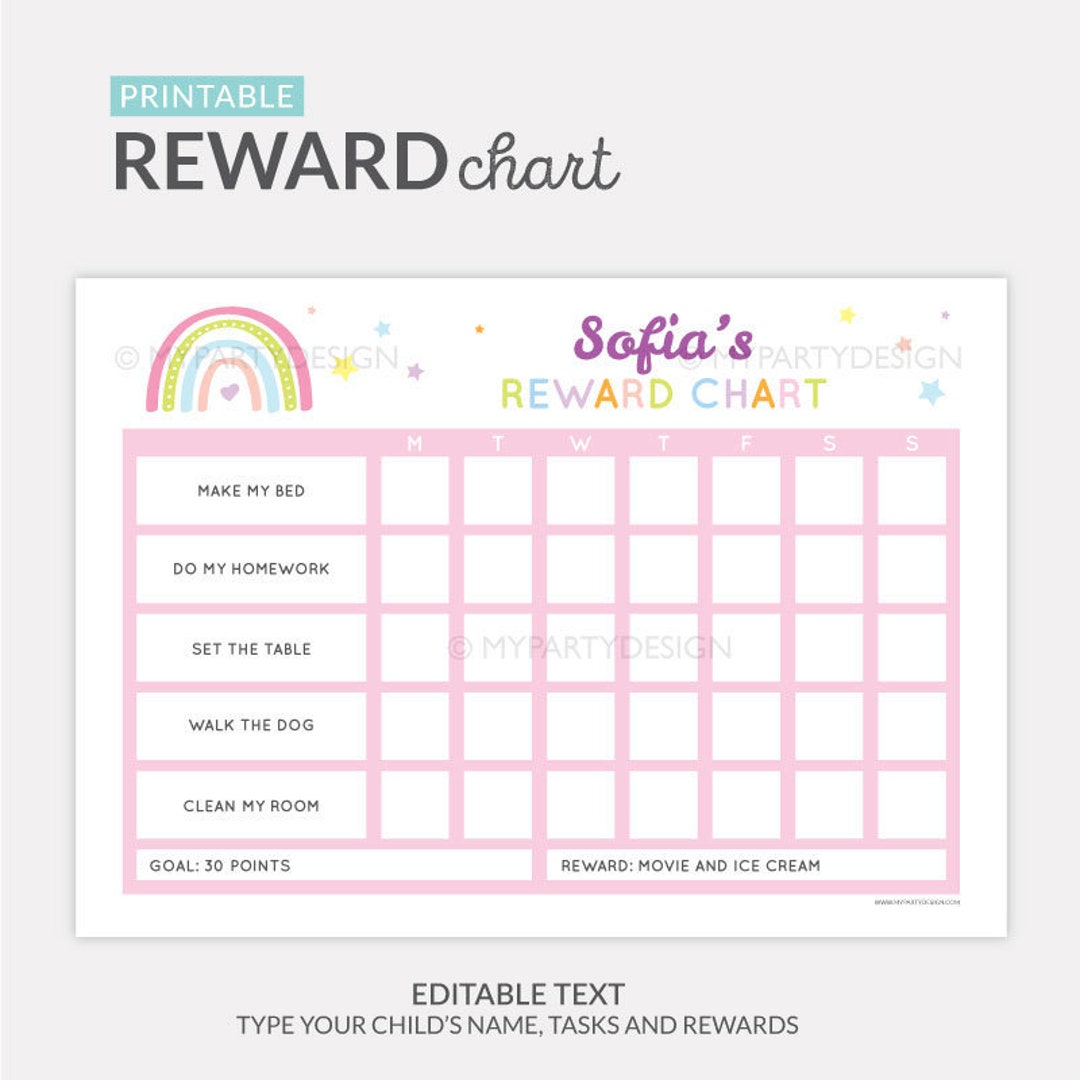 Rainbow Reward Chart for Kids, Sticker Chore Chart, Editable Behavior ...