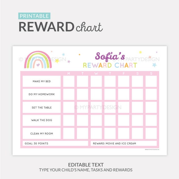 Rainbow Reward Chart for Kids, Sticker Chore Chart, Editable Behavior ...