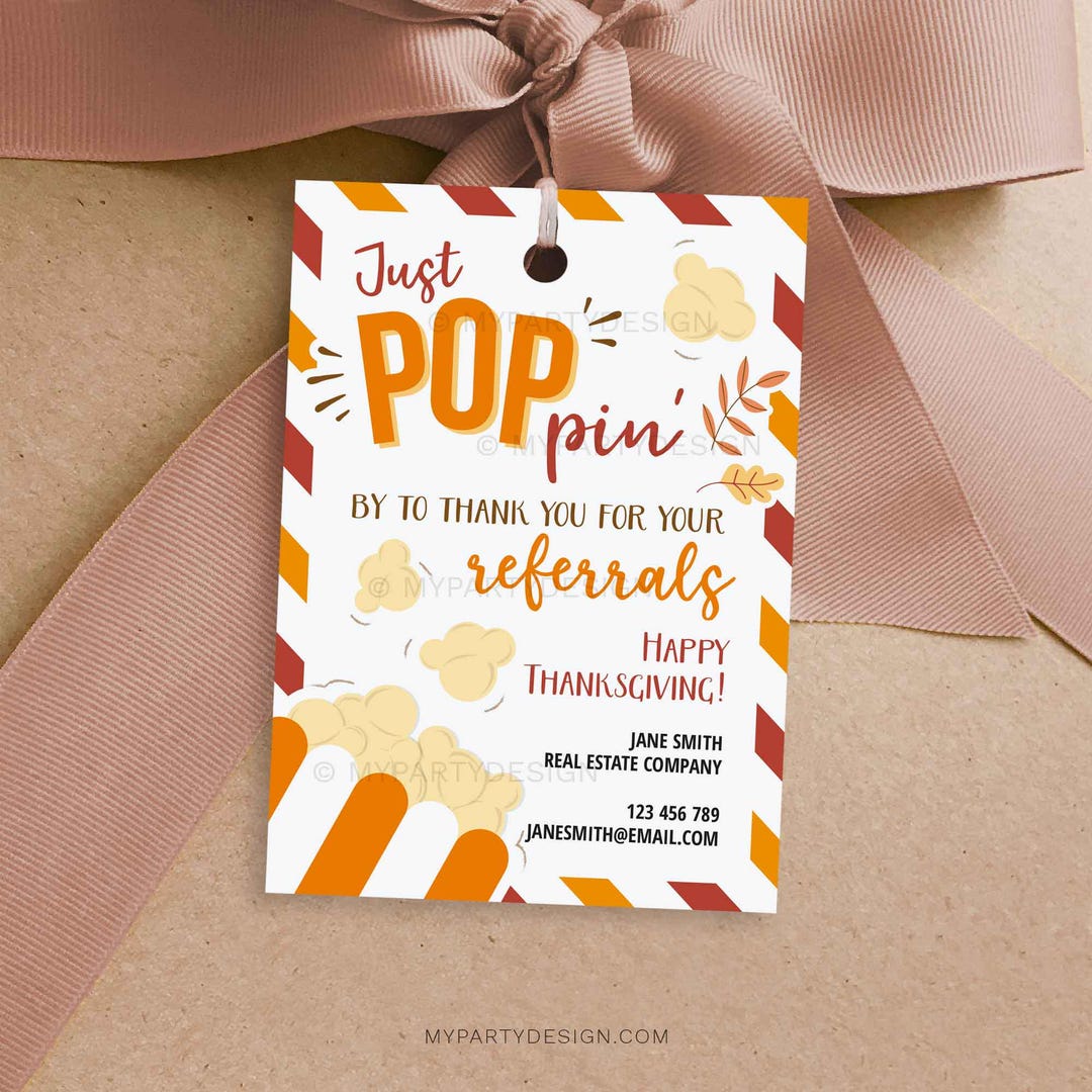 Popcorn Thanksgiving Referrals Gift Tag, Realtor Client Marketing ...