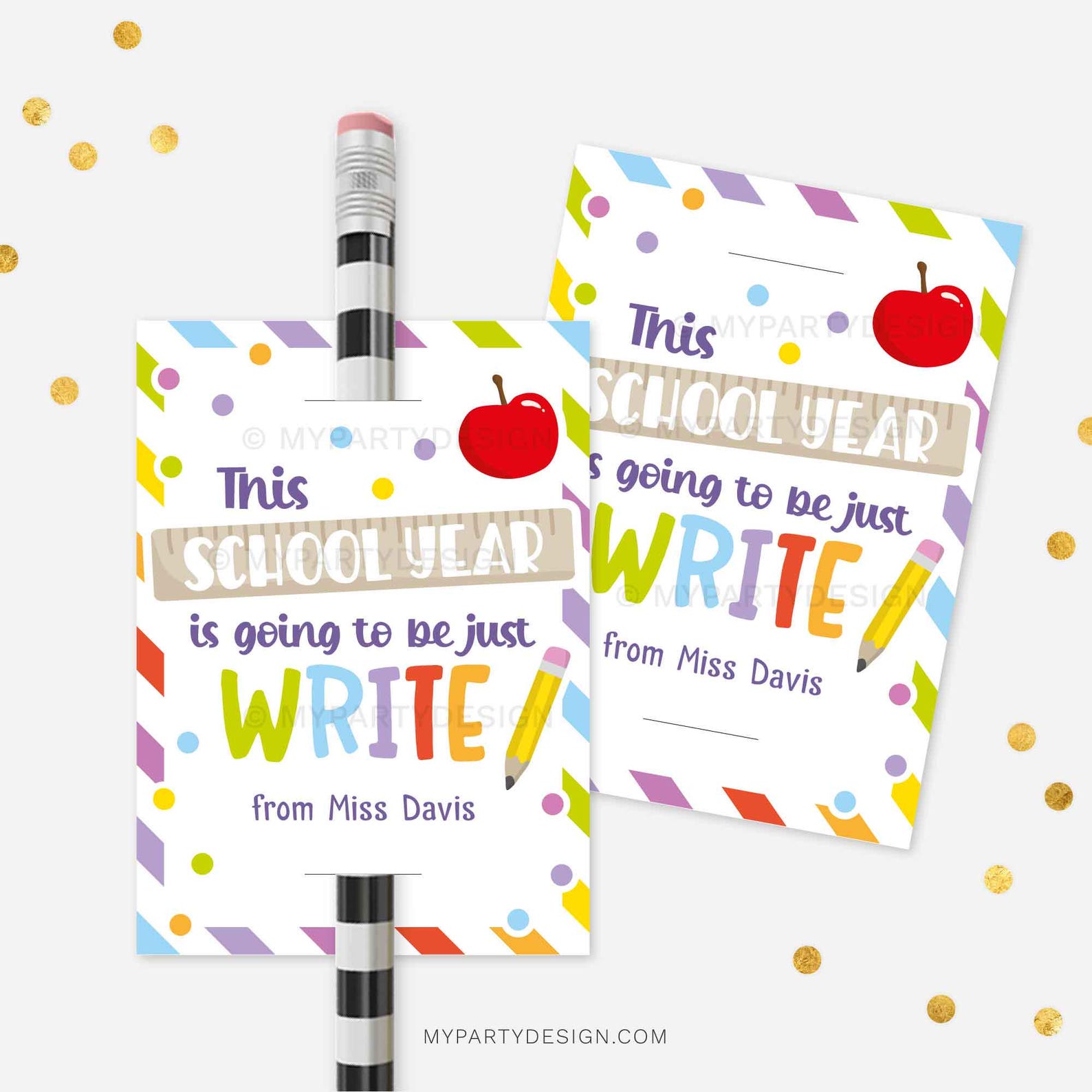 Back to School Pencil Tag, Just Write Class Gift Label, First Day of ...