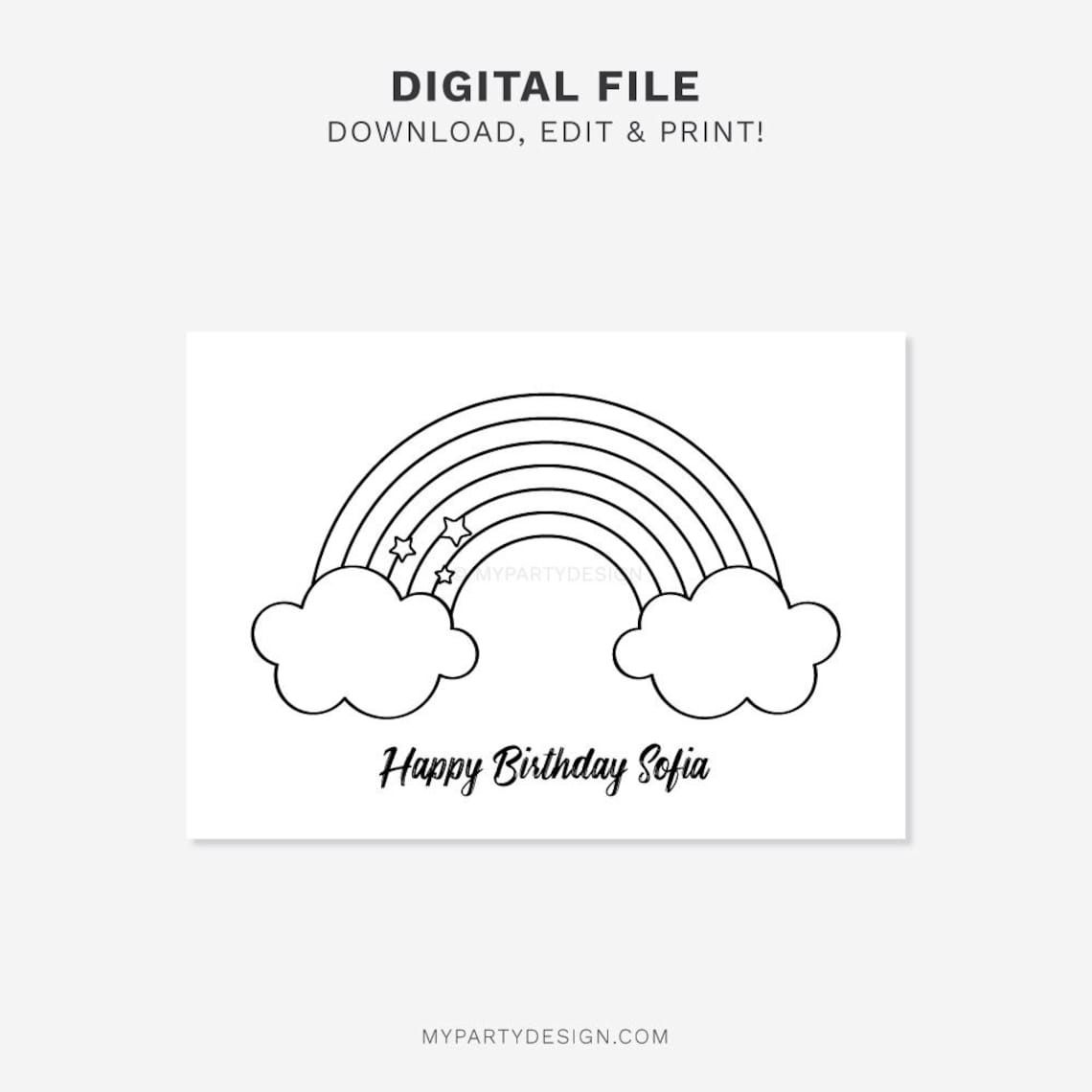 Rainbow Coloring Page, Pastel Rainbow Party Activity, Rainbow Birthday ...