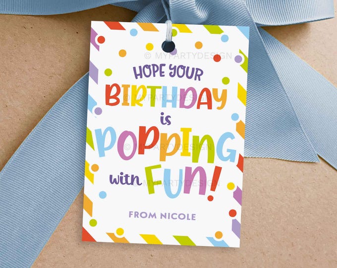 Popcorn Happy Birthday Tags | Printable Poppin With Fun Gift Labels ...
