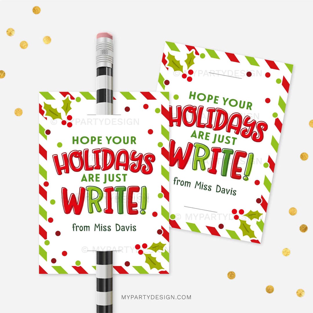 Christmas Holidays Pencil Tag, Just Write Class Gift Label, Non-candy ...