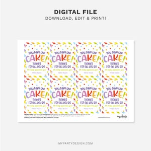 You Take the Cake Gift Tag, Cupcake Thank You Label, School Staff or ...