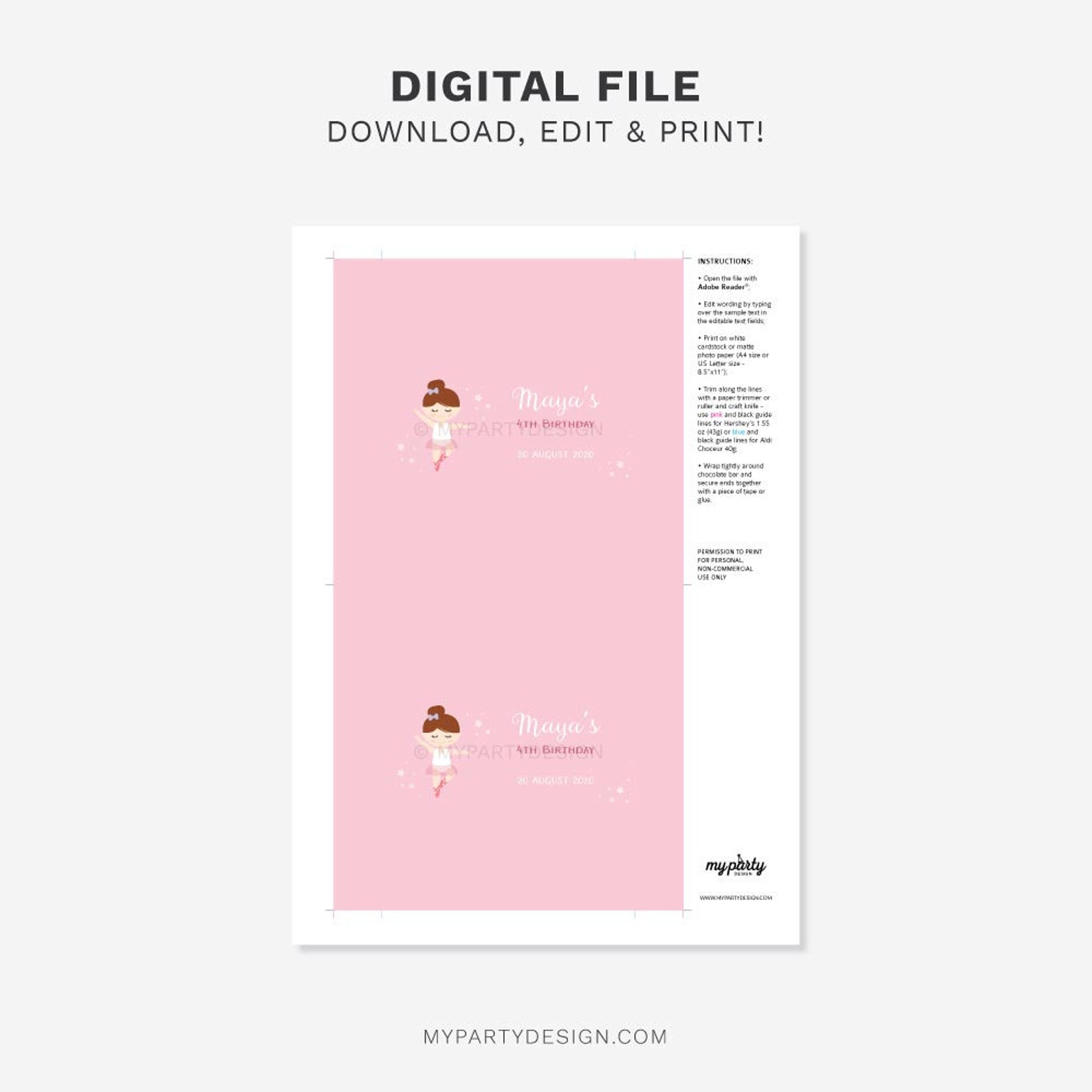 Ballerina Chocolate Wrappers, Dance Party Decorations, Ballet Birthday ...