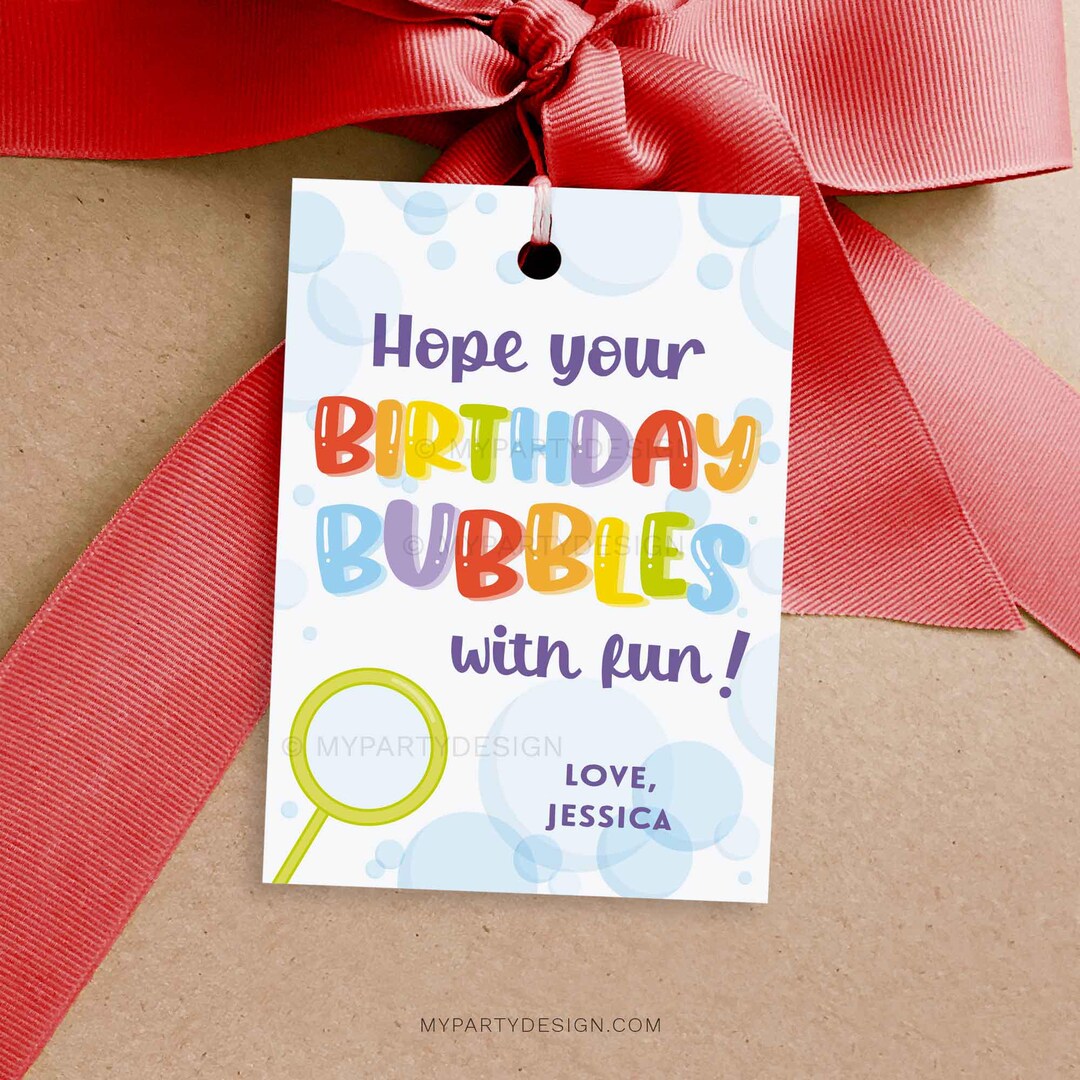 Bubbles With Fun Happy Birthday Gift Tag, Kids Class Gift Label for ...