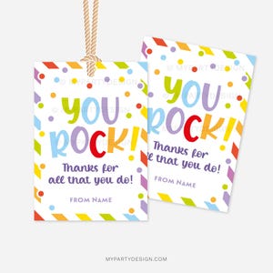 You Rock Gift Tag, Rock Candy or Music Label for Staff Volunteer or ...