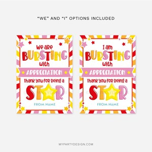 Bursting With Appreciation Star Tag, Thank You Candy Gift for Teachers ...
