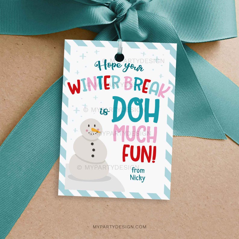 Winter Break Doh Much Fun Gift Tag, Christmas Play Dough Labels for ...
