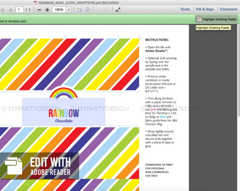 Rainbow Chocolate Wrappers Rainbow Birthday Party Decorations - Etsy