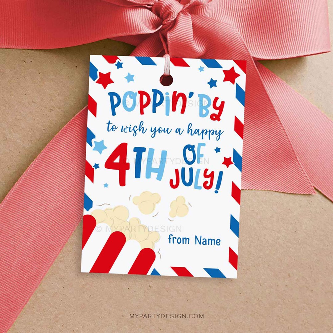 Popcorn 4th of July Gift Tag, Independence Day Label, Patriotic Red ...