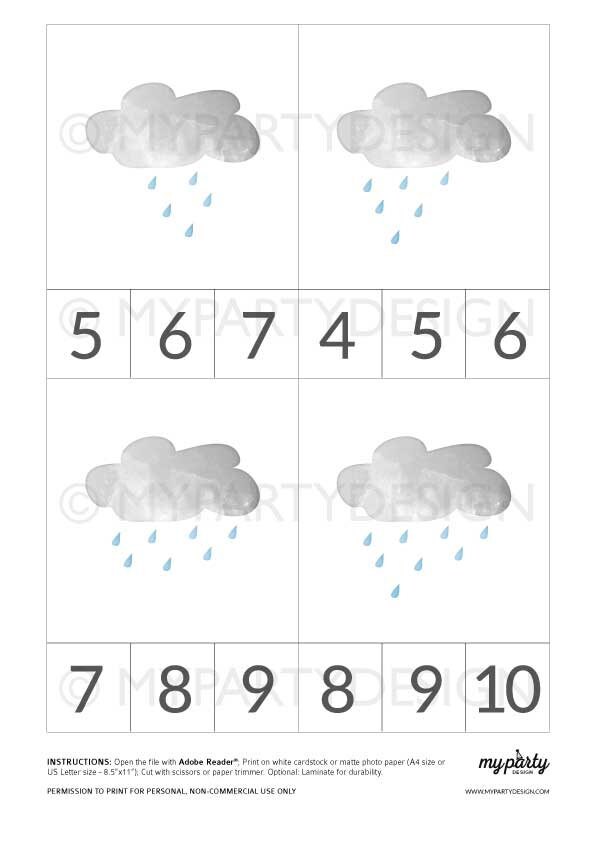 Weather Counting Cards, Rain Drop Clip Cards, Learn the Numbers ...