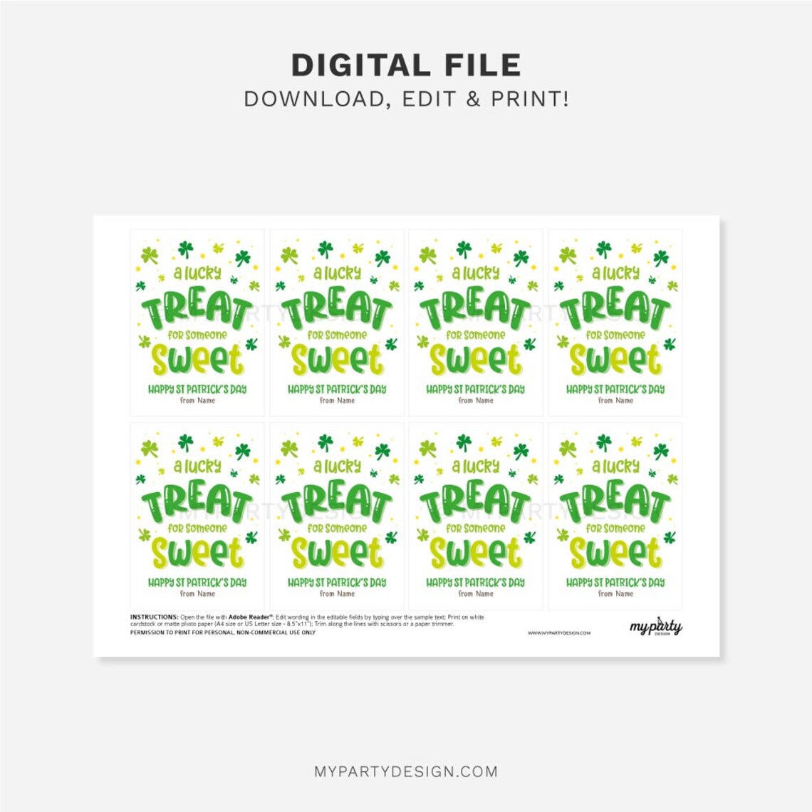 Lucky Treat St Patrick's Day Tag, Kids Cards for Class Gifts, Someone ...