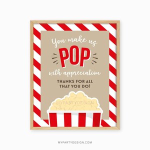 Pop With Appreciation Sign, Popcorn Thank You Print for Staff ...