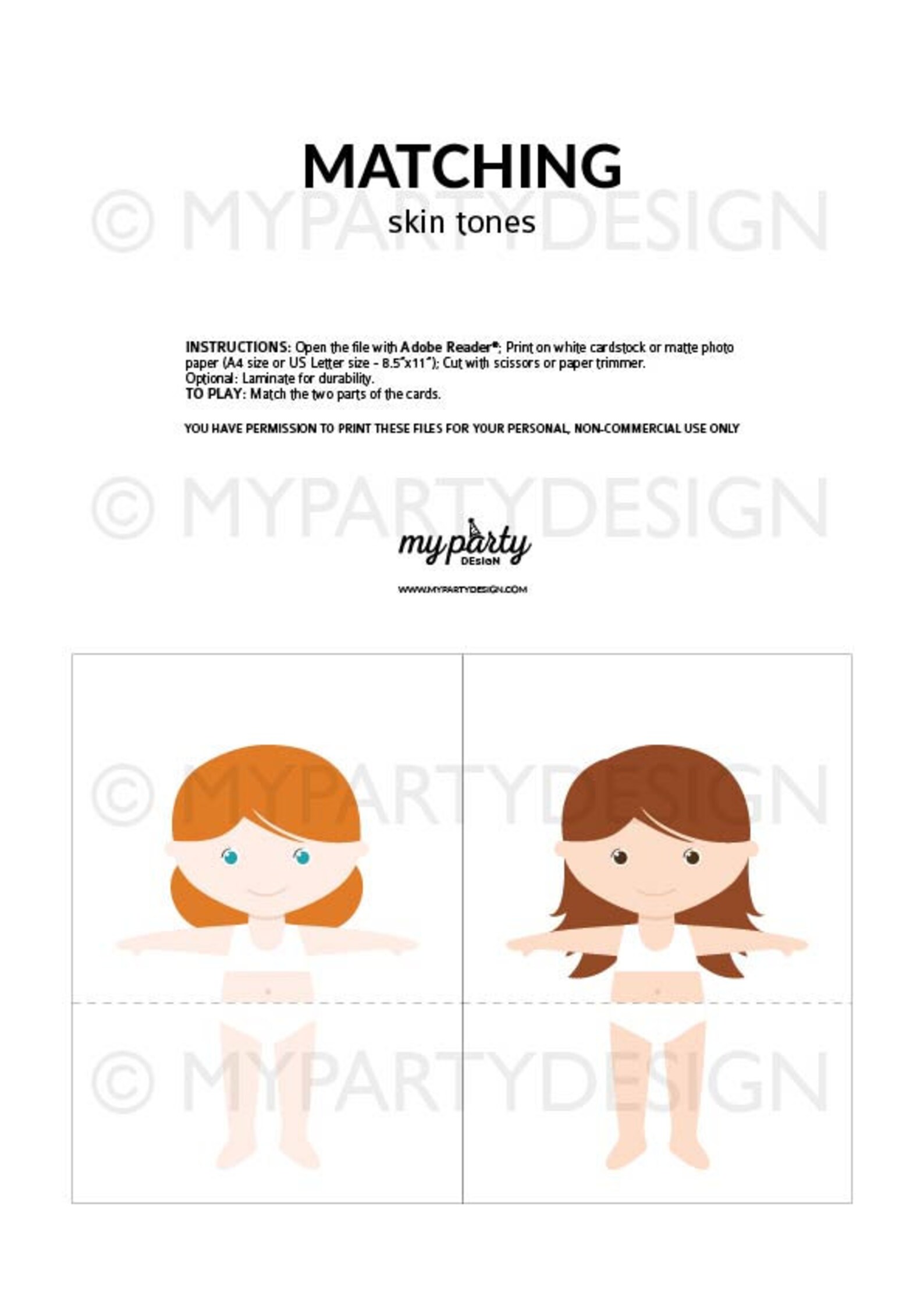 Skin Tones Matching Game, Diversity Puzzle, Printable Activity for ...