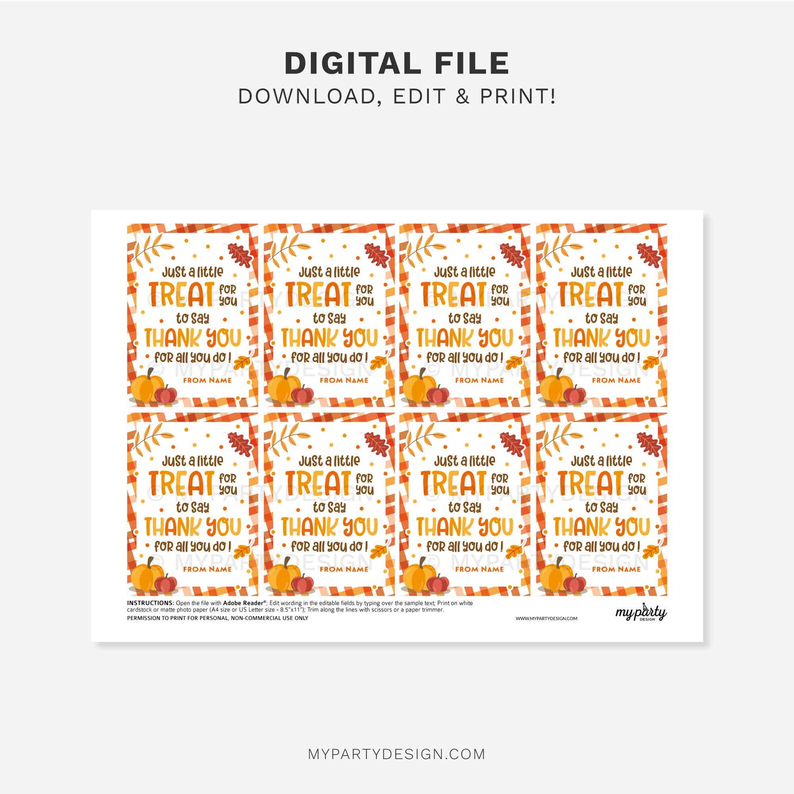 Fall Treat to Say Thank You Gift Tag, Autumn Appreciation Label for ...