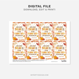 Fall Treat to Say Thank You Gift Tag, Autumn Appreciation Label for ...
