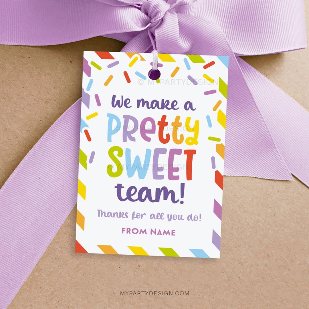 Pretty Sweet Team Gift Tag, Candy Chocolate or Sweets Thank You Label ...