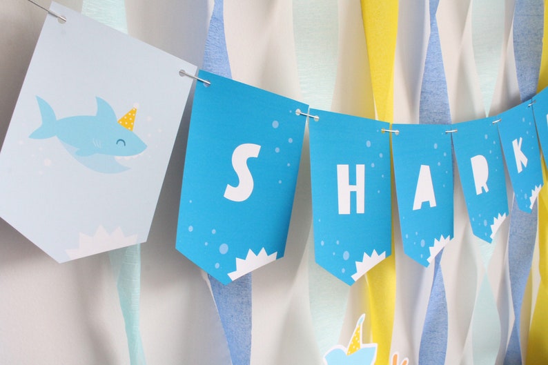Shark Birthday Banner, Shark Party Happy Birthday Bunting, Under the ...