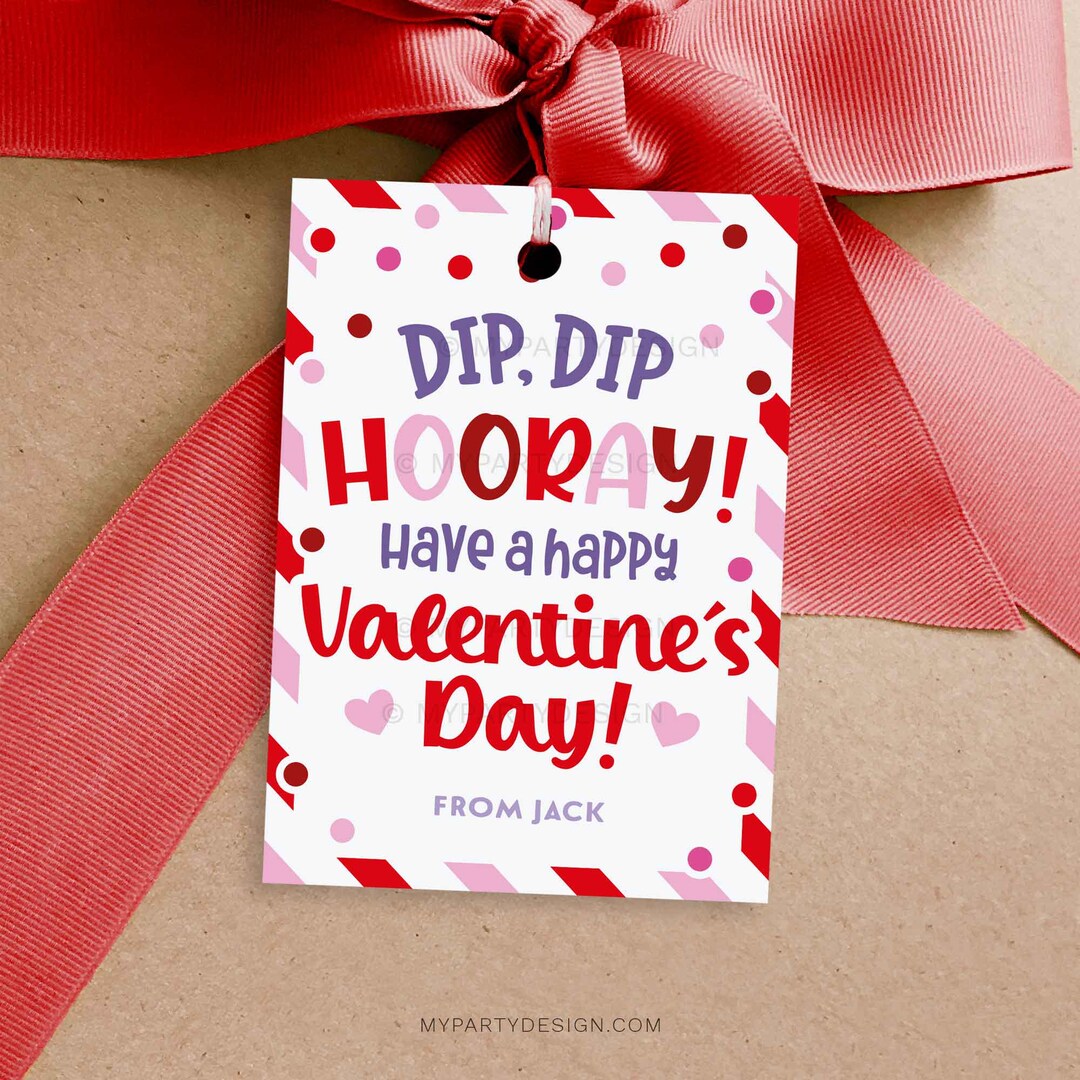 Valentines Dip Dip Hooray Gift Tag, Candy Valentine's Day Labels for ...