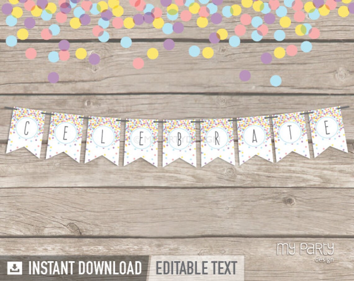 Confetti Banner, Birthday Party Bunting, Printable Sprinkles Party ...