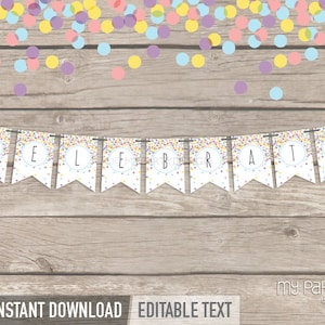 Confetti Banner, Birthday Party Bunting, Printable Sprinkles Party ...
