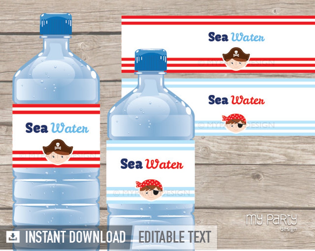 Pirate Bottle Labels, Water Wrappers, Little Pirate Birthday, Nautical ...