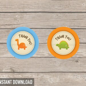 Dinosaur Favor Tags, Dino Birthday Decorations, Circle Thank You Labels ...