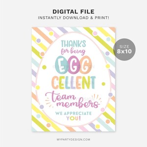 Eggcellent Team Easter Appreciation Sign, Thanks for Being Egg-cellent ...