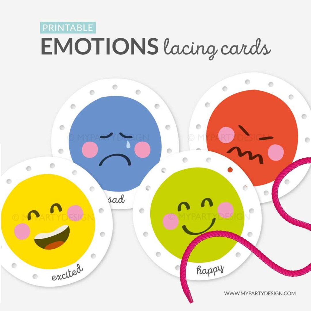 Printable Emotions Lacing Cards, Threading Cards, Learn the Feelings ...