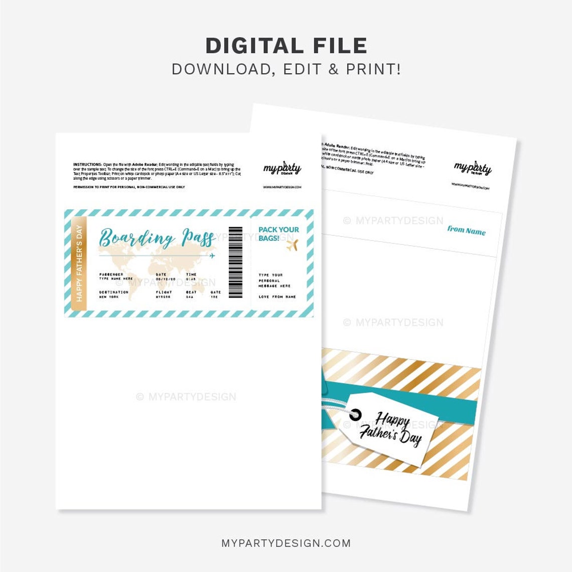 Father's Day Boarding Pass Gift Voucher Template, Gift for Dad ...