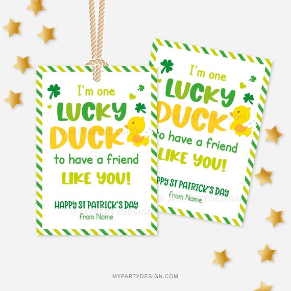 Rubber Duck St Patrick's Day Tag, Kids Shamrock Cards for Classroom ...