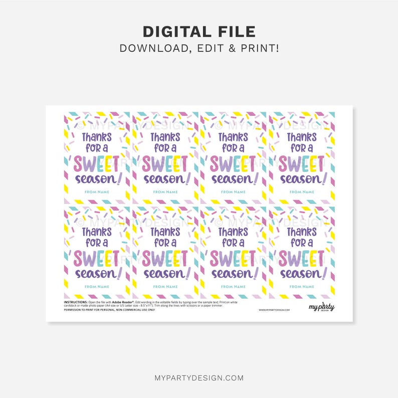 Thanks for a Sweet Season Gift Tag, End of Year Encouragement Label for ...