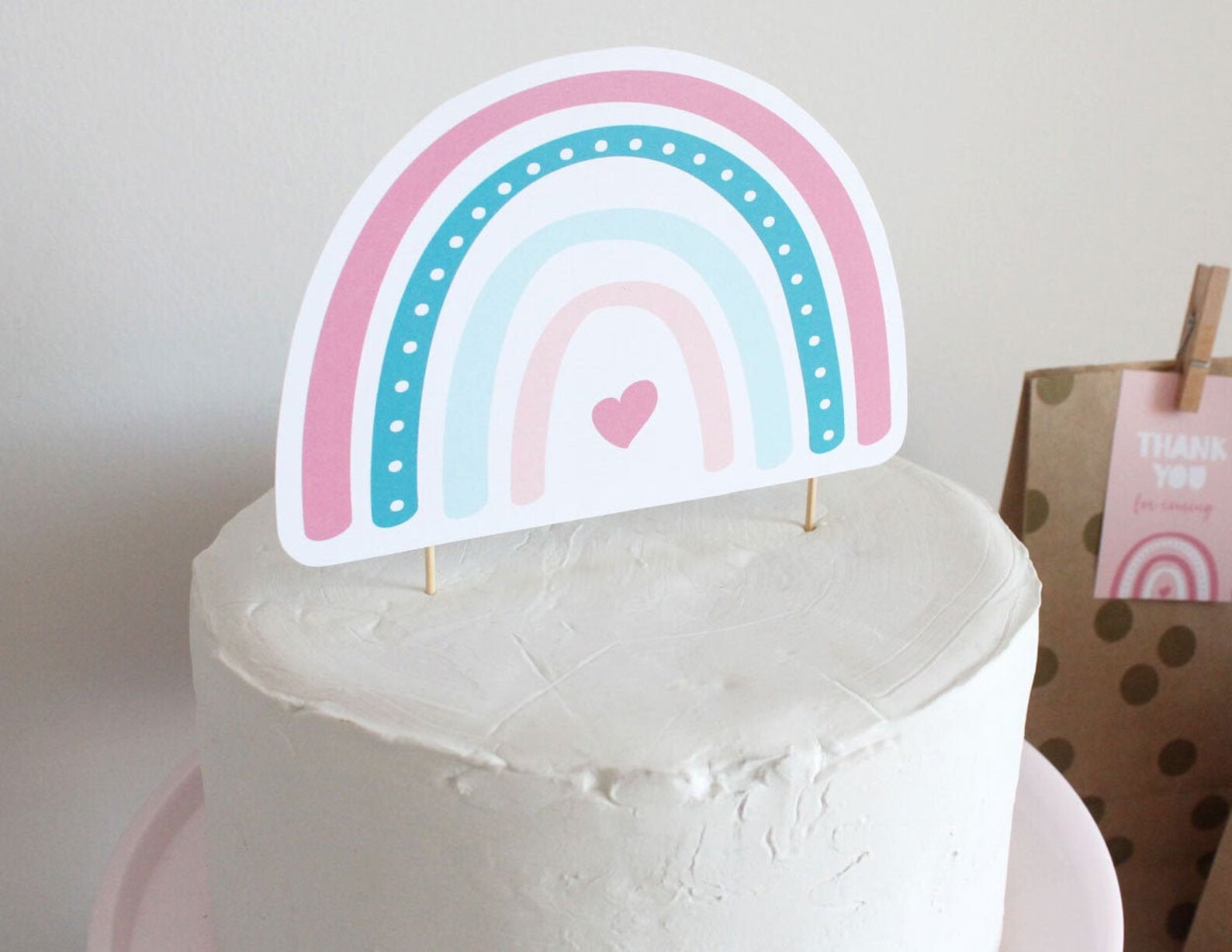 Boho Rainbow Cake Topper, Rainbow Party Printables, Boho Birthday Cake ...
