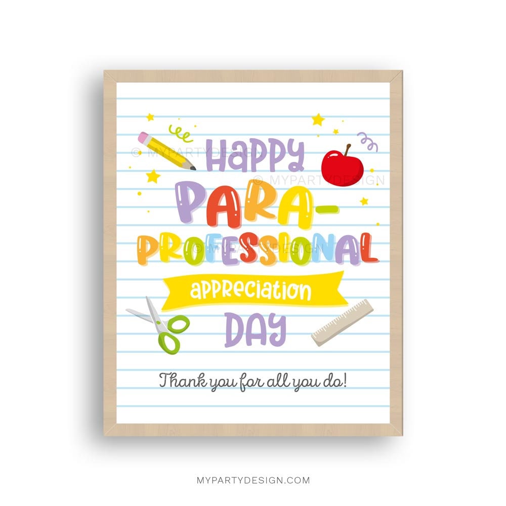 Happy Paraprofessional Appreciation Day Sign, Thank You Print for ...